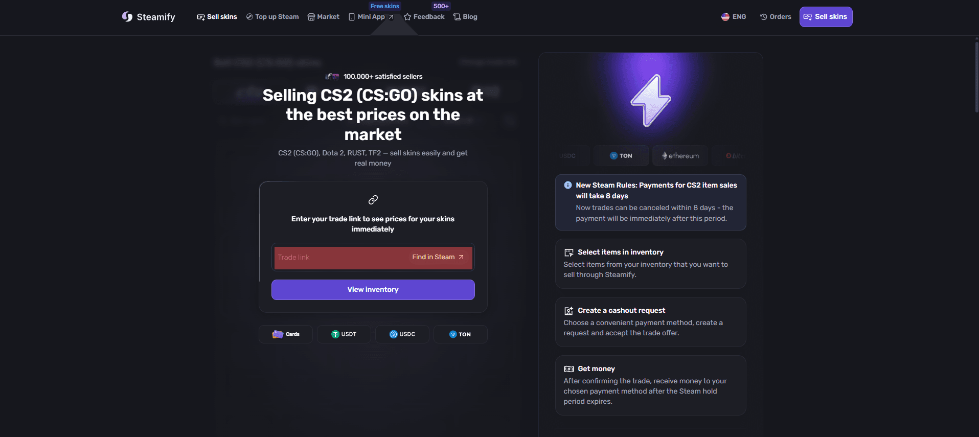 Sell CS:GO/CS2 skins for real money | Great prices — Steamify