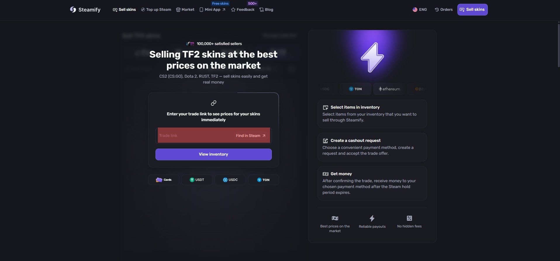 Sell TF2 items for real money instantly | Steamify