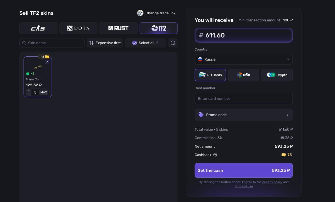 Sell TF2 items for real money instantly | Steamify